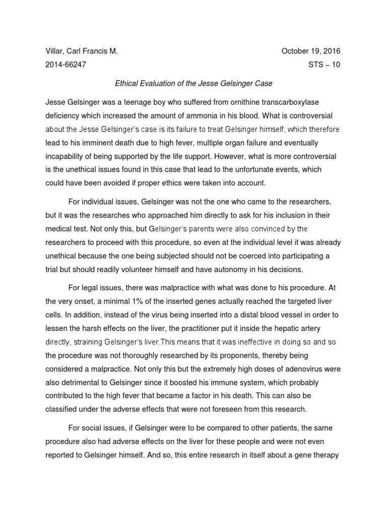 Ethical Evaluation of The Jesse Gelsinger Case | PDF | Liver | Gene Therapy