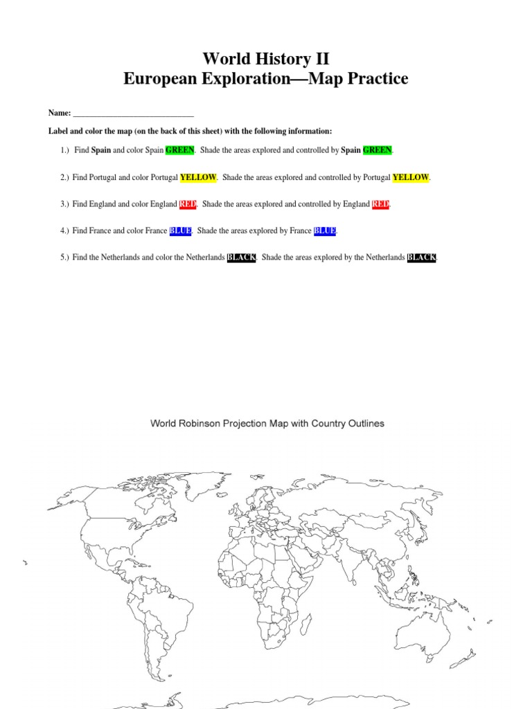 European Exploration Map Practice | PDF | Electromagnetic Spectrum | Color
