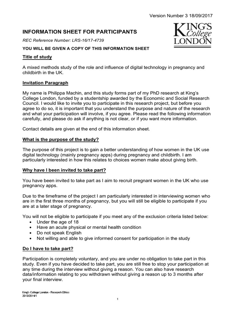 Participant Information Sheet | PDF | Doctor Of Philosophy | Pregnancy