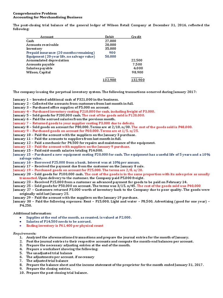 Comprehensive Problem - Merchandising Business | PDF | Debits And ...