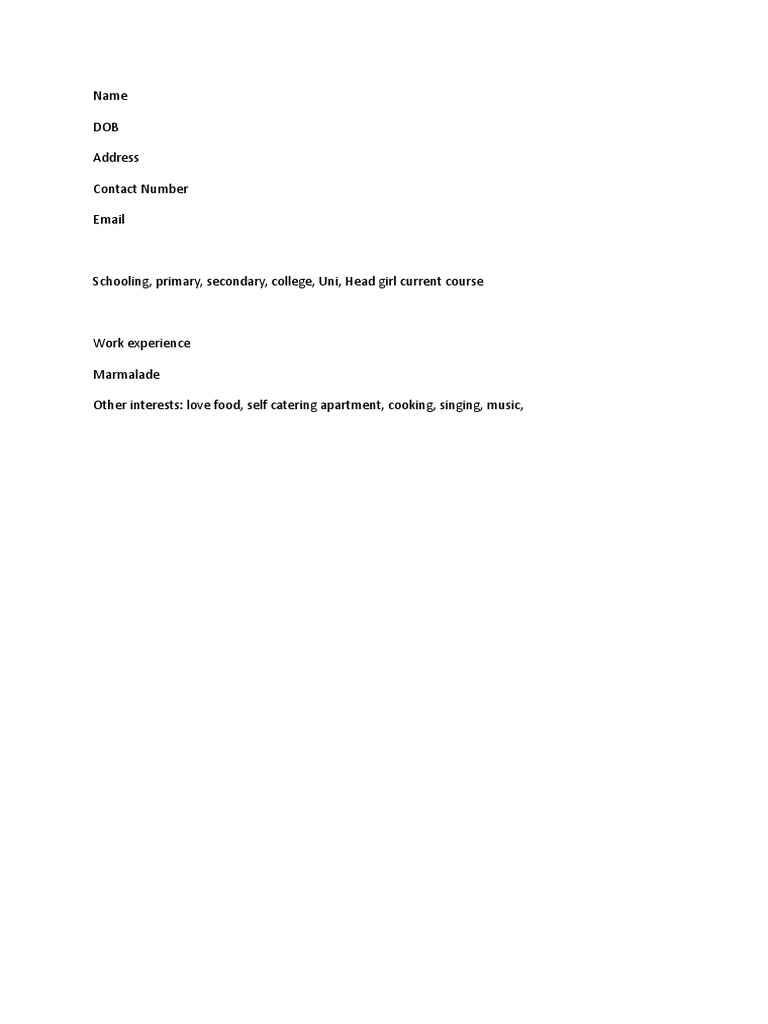 Name DOB Address Contact Number Email | PDF