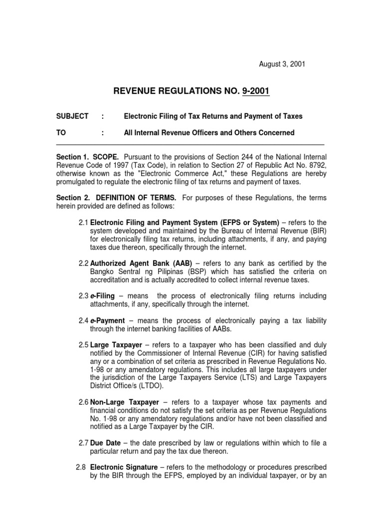Revenue Regulations No. 9-2001 | PDF | Tax Return (United States ...