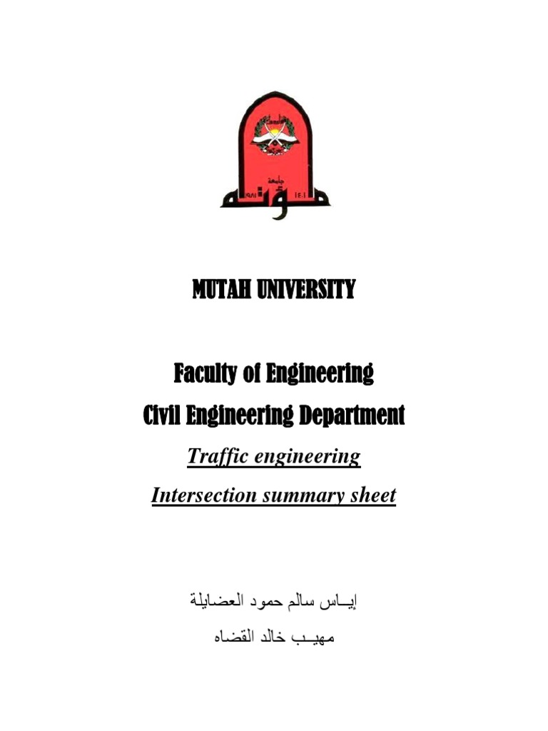 Mutah University: Traffic Engineering Intersection Summary Sheet | PDF