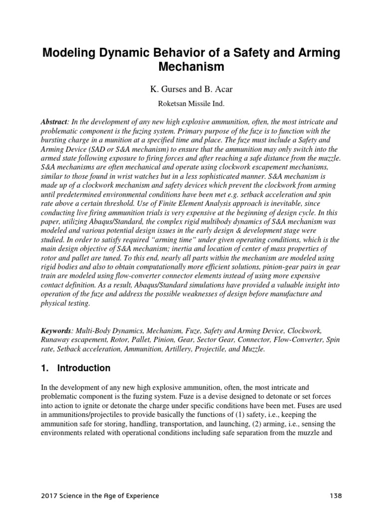 Modeling the Dynamic Behavior of a Safety and Arming Mechanism to ...