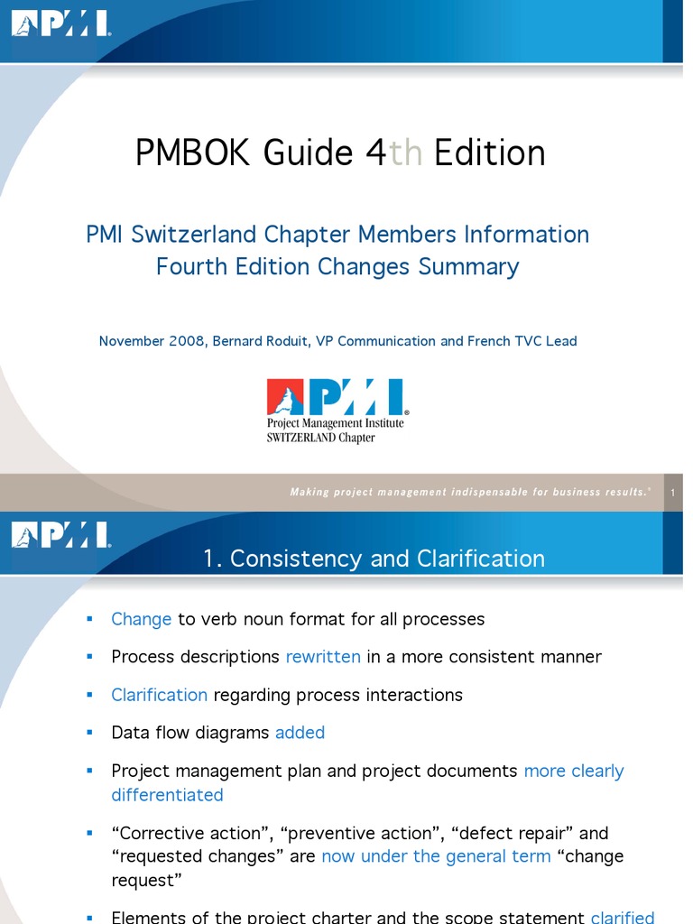 PMBOK Guide 4 Edition: PMI Switzerland Chapter Members Information ...