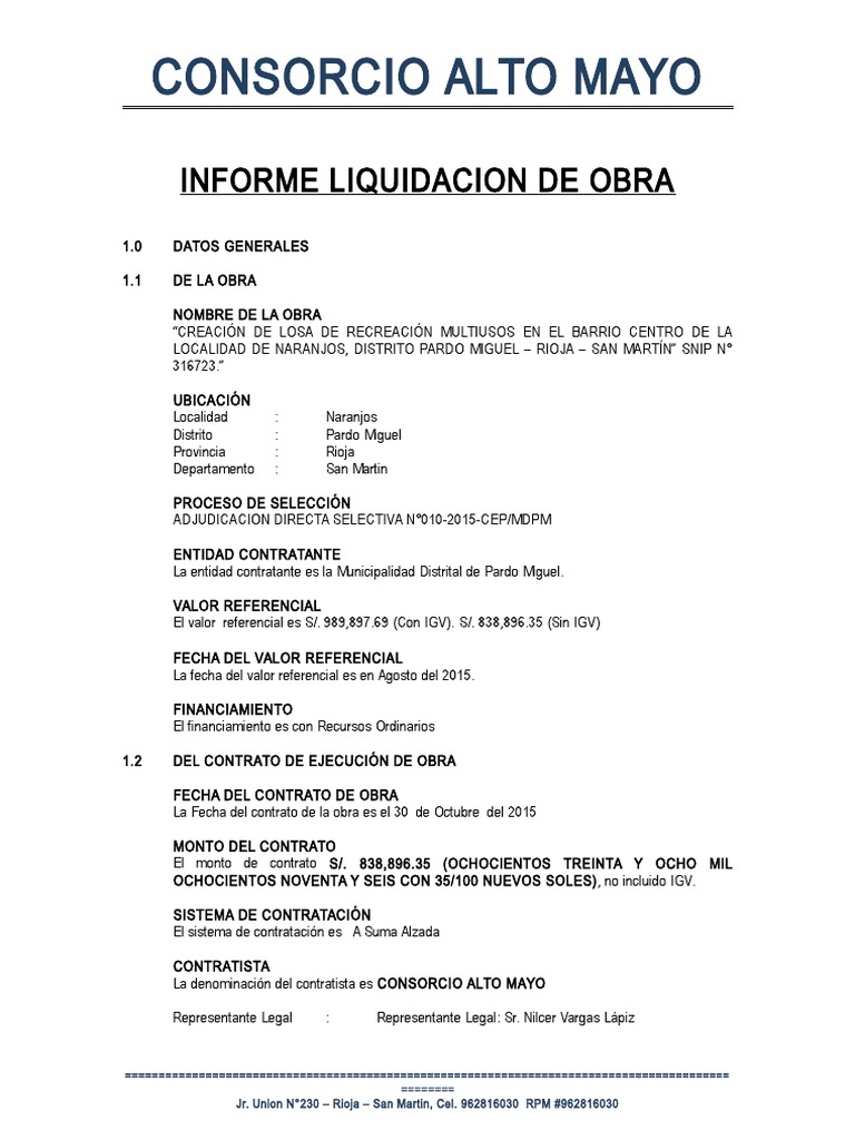 Informe de Liquidacion de Obra | PDF | Hormigón | Fundación (Ingeniería)