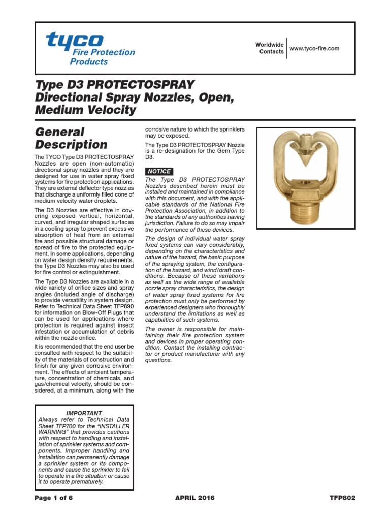 Type D3 Protectospray Directional Spray Nozzles, Open, Medium Velocity ...