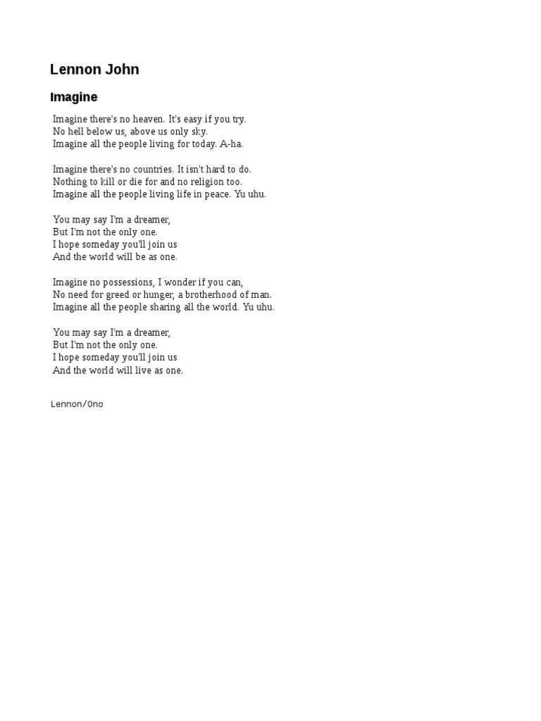 Lennon Imagine | PDF | Poetry