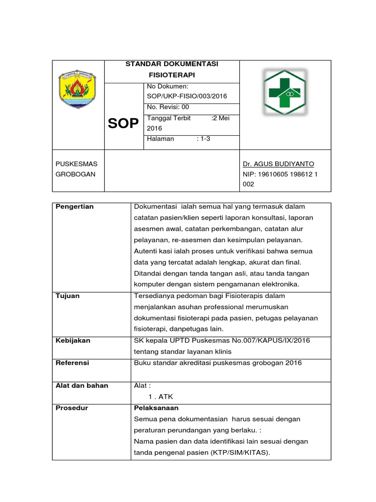 Standar Dokumentasi Fisioterapi.. | PDF