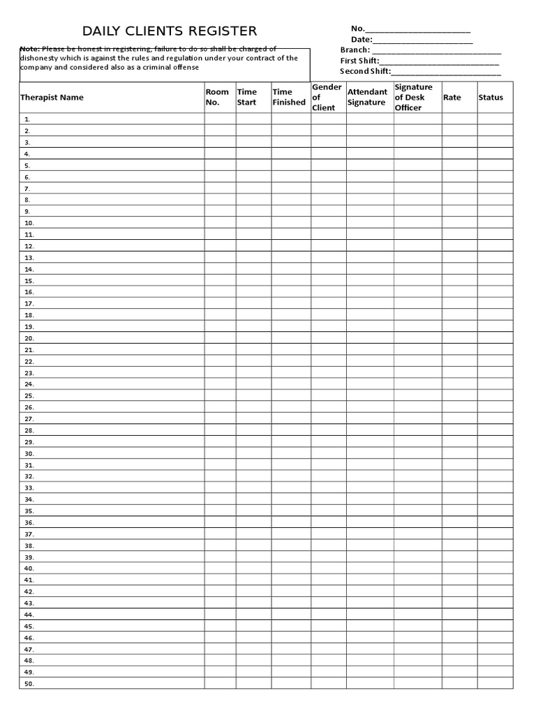 Daily Clients Register: No. - Date | PDF