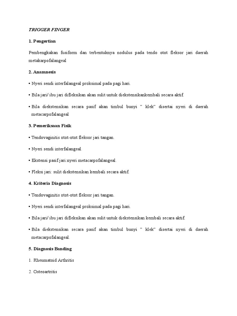 Diagnosis dan Tatalaksana Trigger Finger | PDF