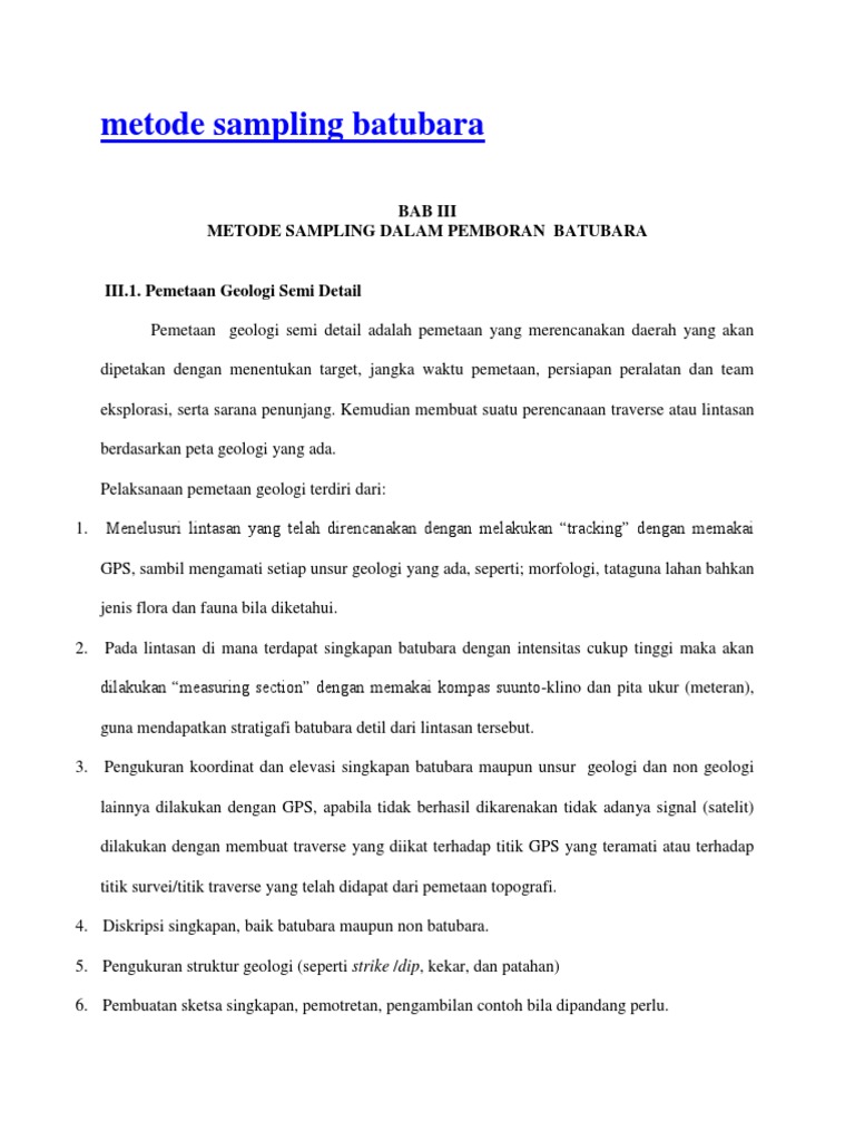 Metode Sampling dan Pemboran Batubara | PDF