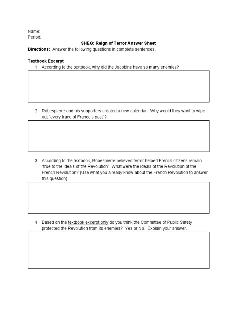 Sheg Reign of Terror Answer Sheet | PDF