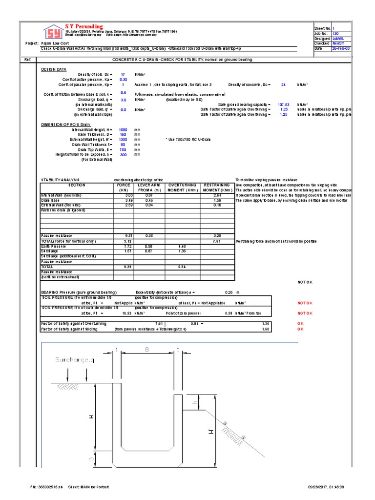 U-Drain Wall Stability Analysis Guide | PDF | Spreadsheet | Microsoft Excel