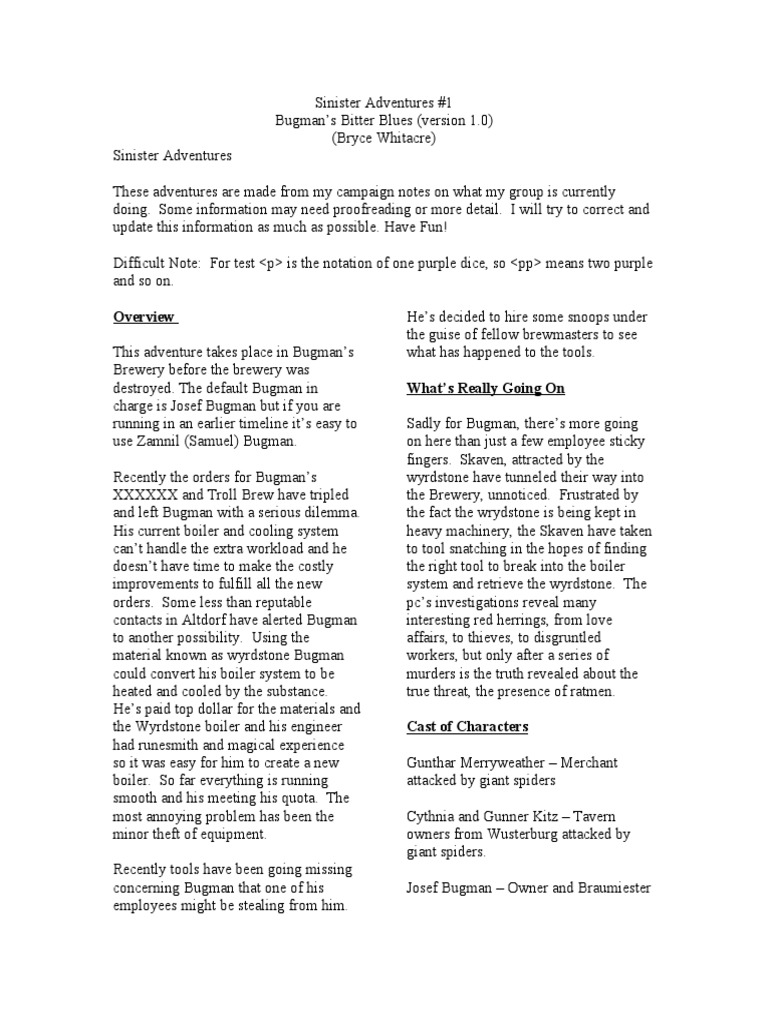 Bugman's Brewery: A Sinister Mystery | PDF | Beverages | Leisure