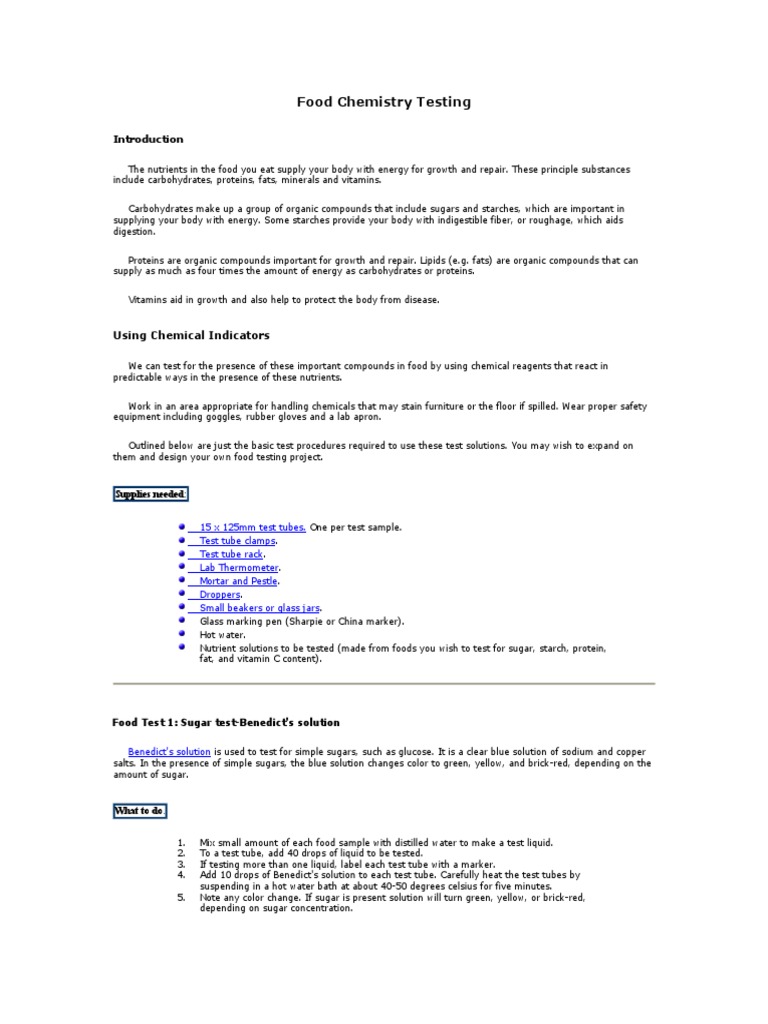 Food Chemistry Tests for Nutrients | PDF | Carbohydrates | Nutrients