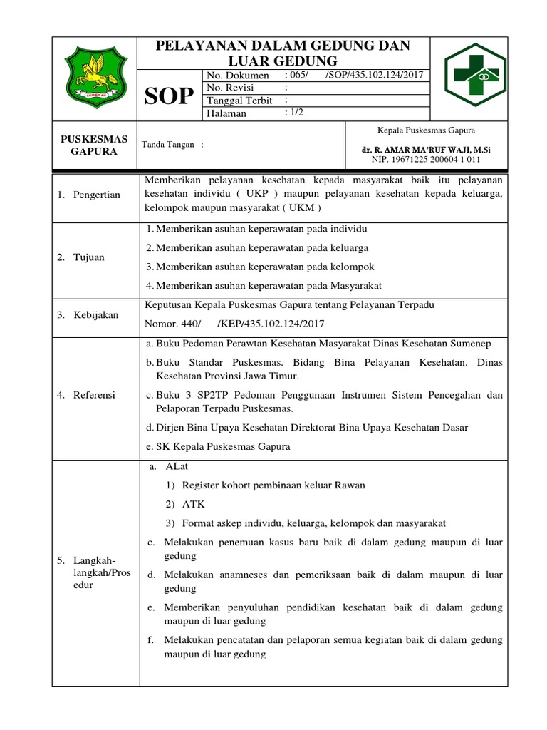 SOP Pelayanan Dalam Gedung Dan Luar Gedung | PDF