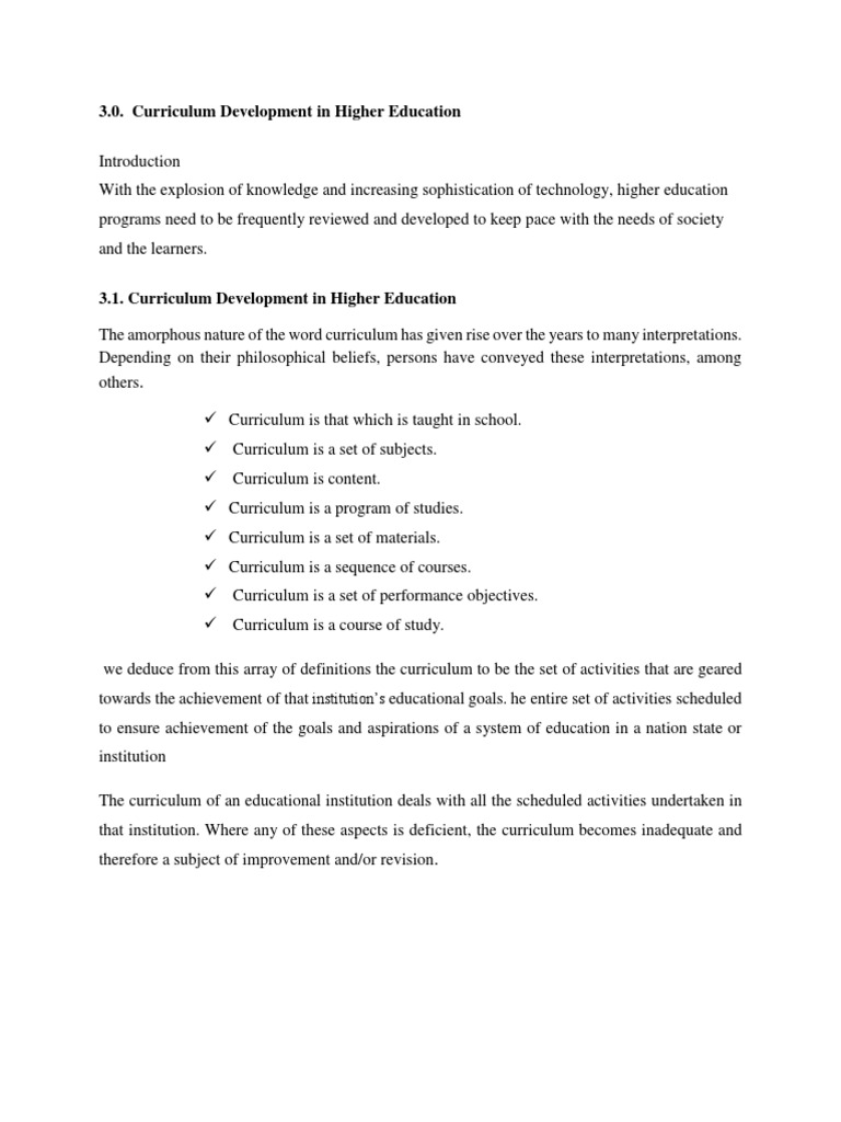 3.0. Curriculum Development in Higher Education: Institution's ...