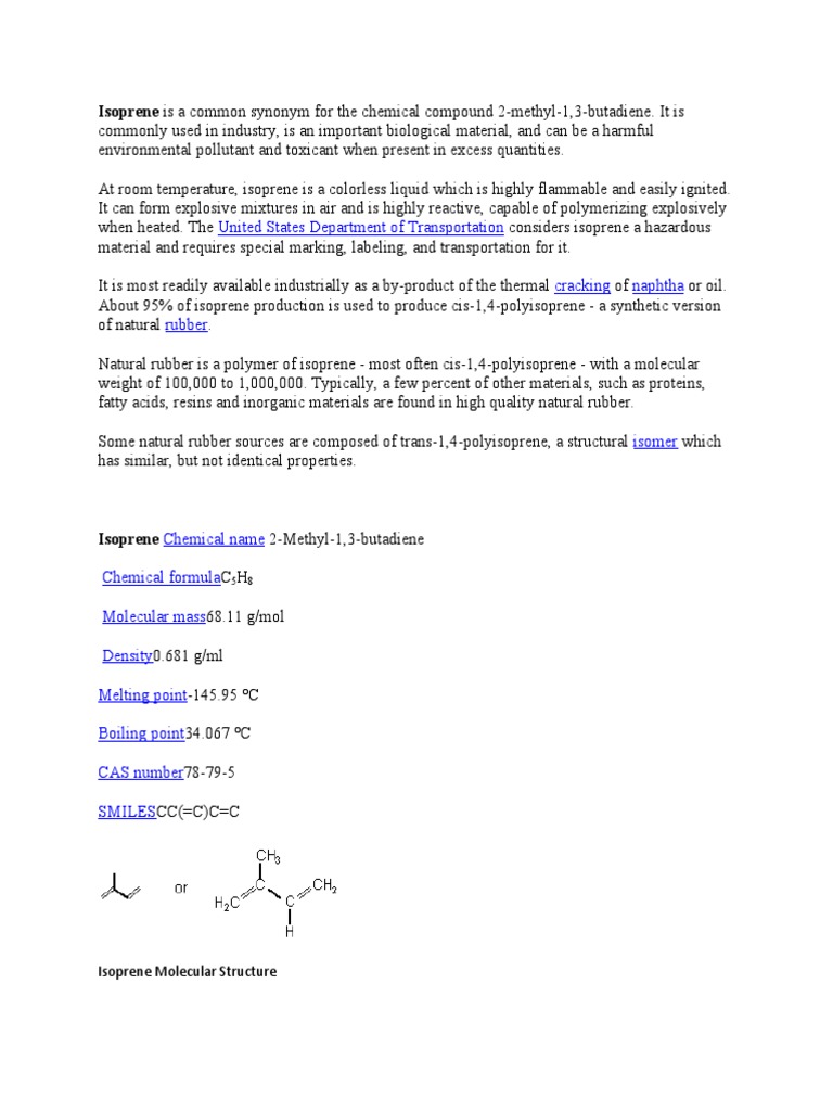 Isoprene Is A Common Synonym For The Chemical Compound 2-Methyl-1,3 ...