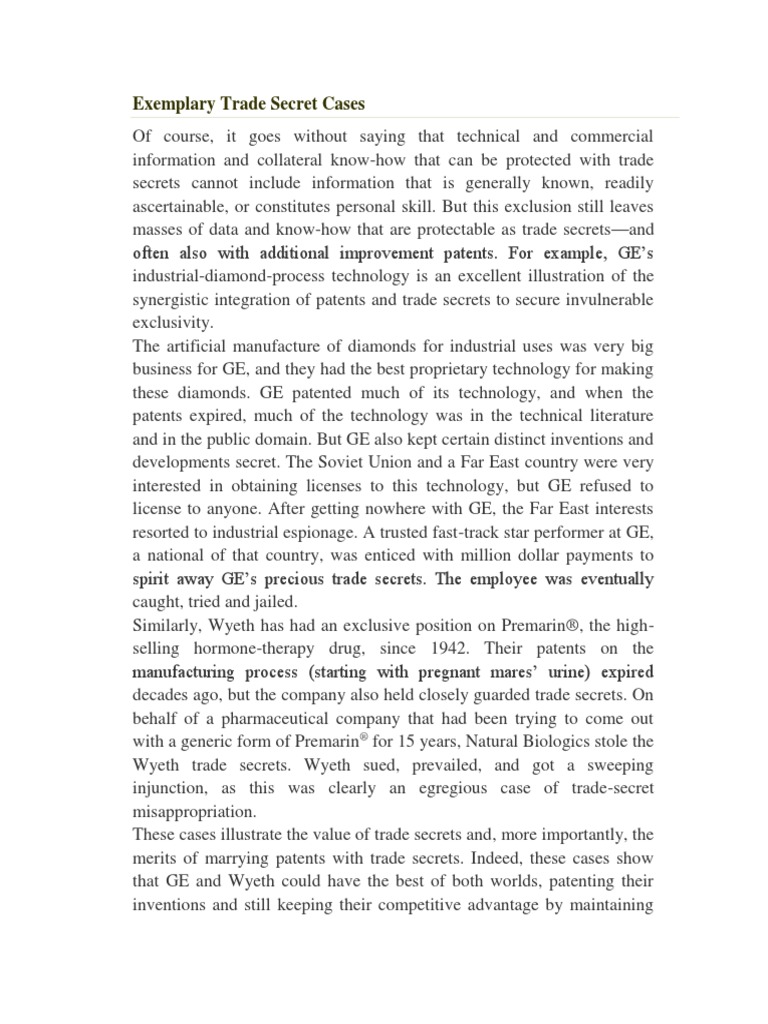 Exemplary Trade Secret Cases | PDF | Trade Secret | Patent