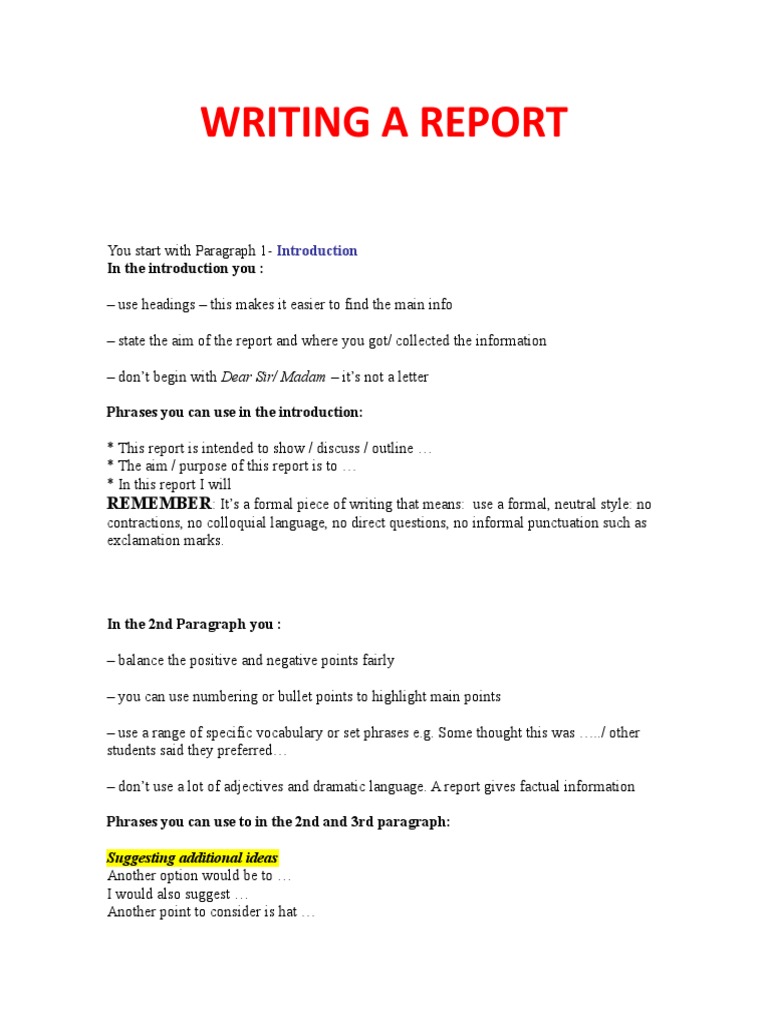Writing A Report | PDF | Paragraph | Linguistics