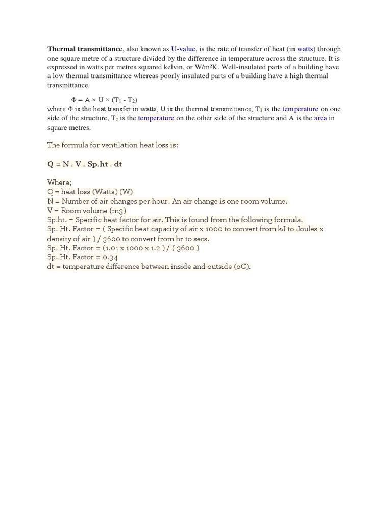 Thermal Transmittance, Also Known As: U-Value Watts | PDF