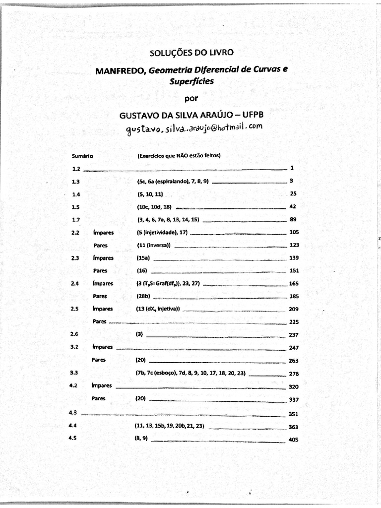 Soluções Do MANFREDO, Geometria Diferenial de Curvas e Superfícies Dan ...