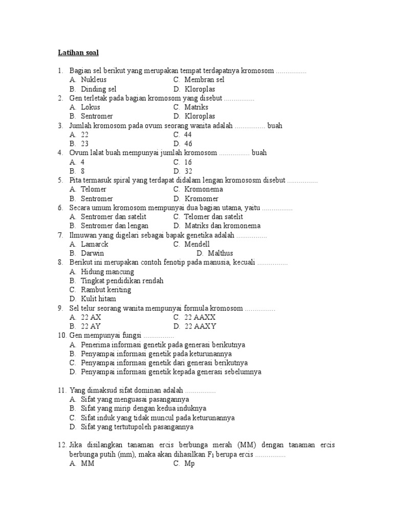 Pewarisan Sifat Latihan Soal | PDF