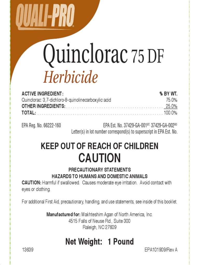 Quinclorac 75 DF Label | Download Free PDF | Signature | Writing