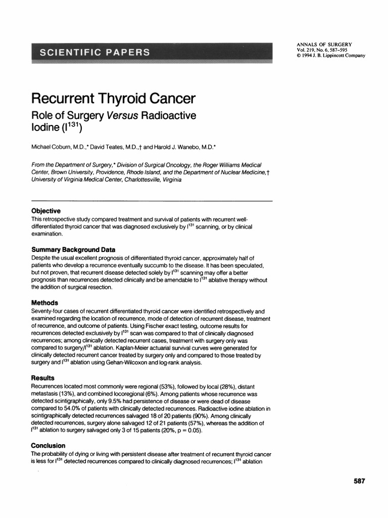 Recurrent Thyroid Cancer | PDF | Metastasis | Thyroid