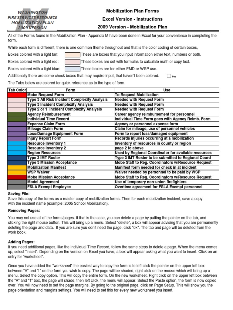 Mobilization Plan Form Instructions | PDF | Incident Management ...