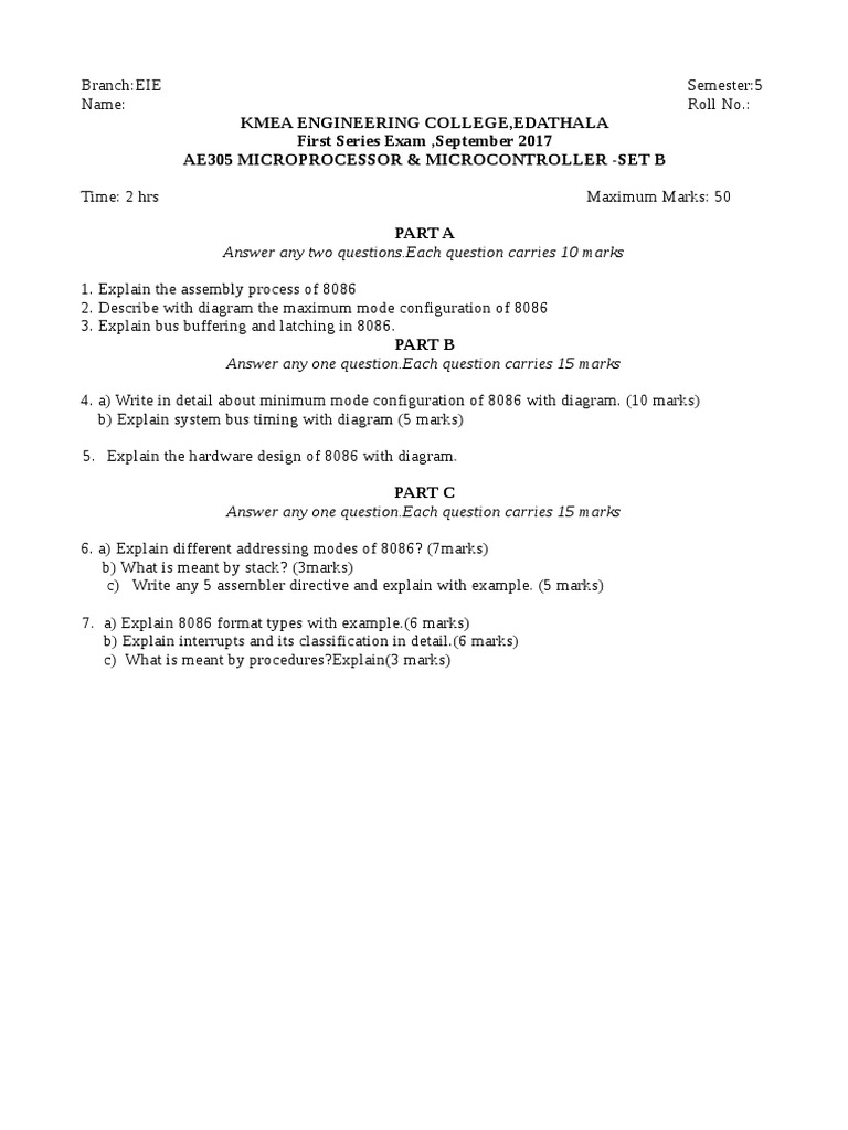 8086 Microprocessor Exam Guide | PDF | Computer Engineering | Integrated Circuit