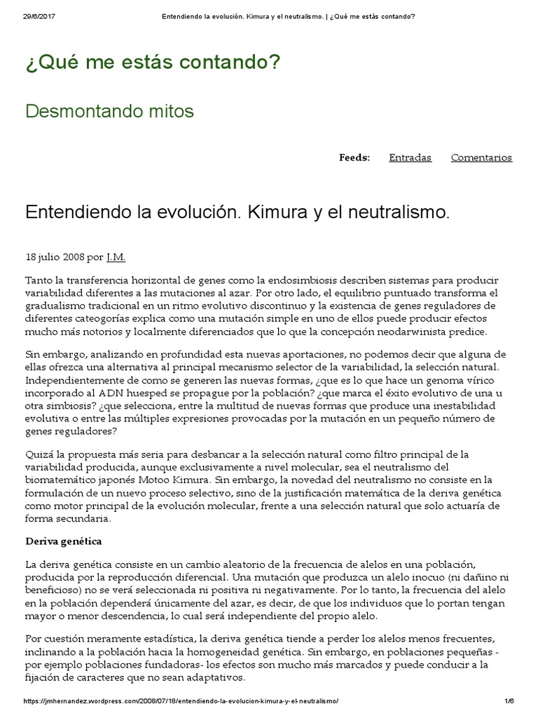 Neutralismo y evolución según Kimura | PDF | Mutación | Seleccion natural