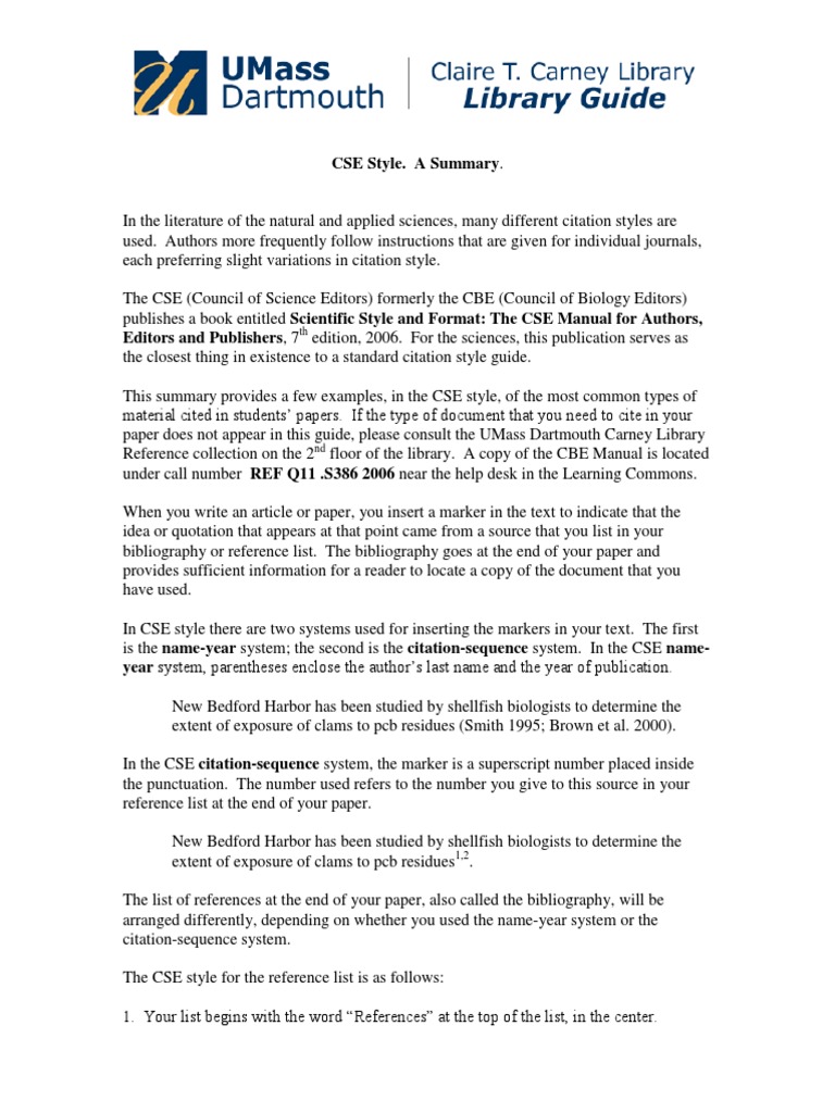 Libraryguide Cse Style Pdf Citation Writing