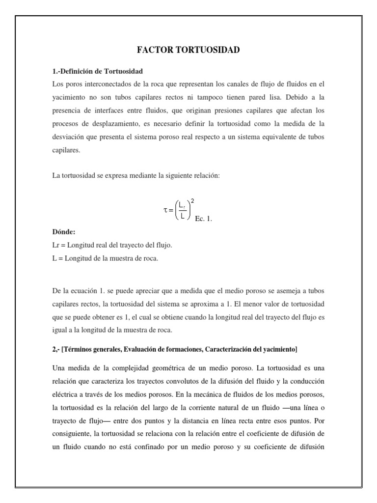 Factor Tortuosidad | PDF | Longitud | Fluido