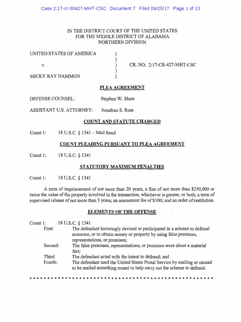 Micky Hammon Plea Agreement | PDF | Plea | Plea Bargain