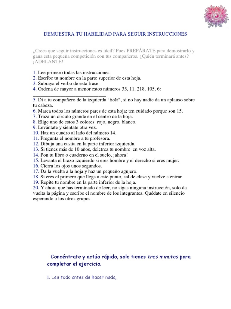 Seguimiento de Instrucciones | PDF | Ocio