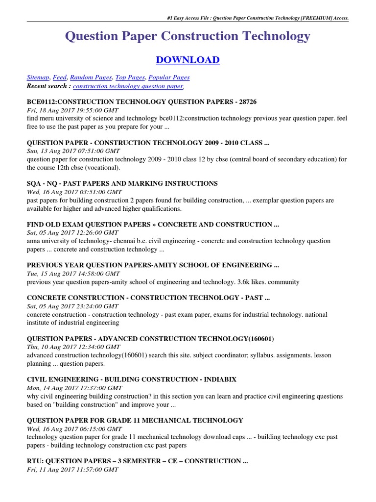Construction Technology Question Papers | PDF | Test (Assessment ...