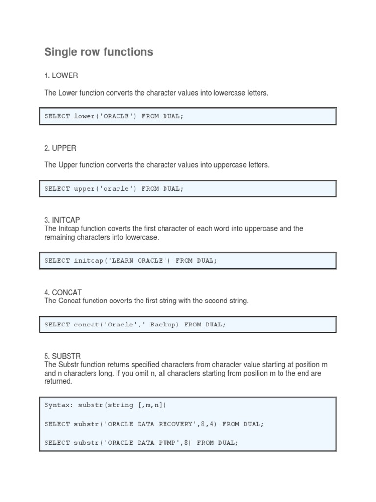 Single Row Functions | PDF | String (Computer Science) | Letter Case