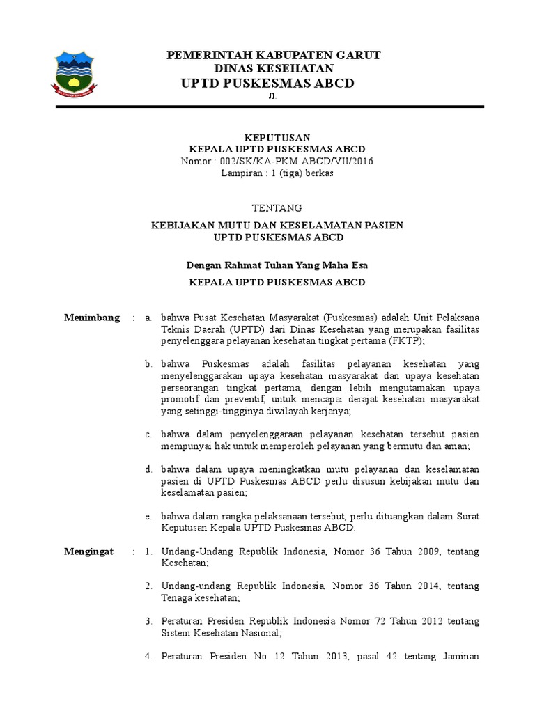2 SK Kebijakan Mutu Dan Keselamatan Pasien | PDF