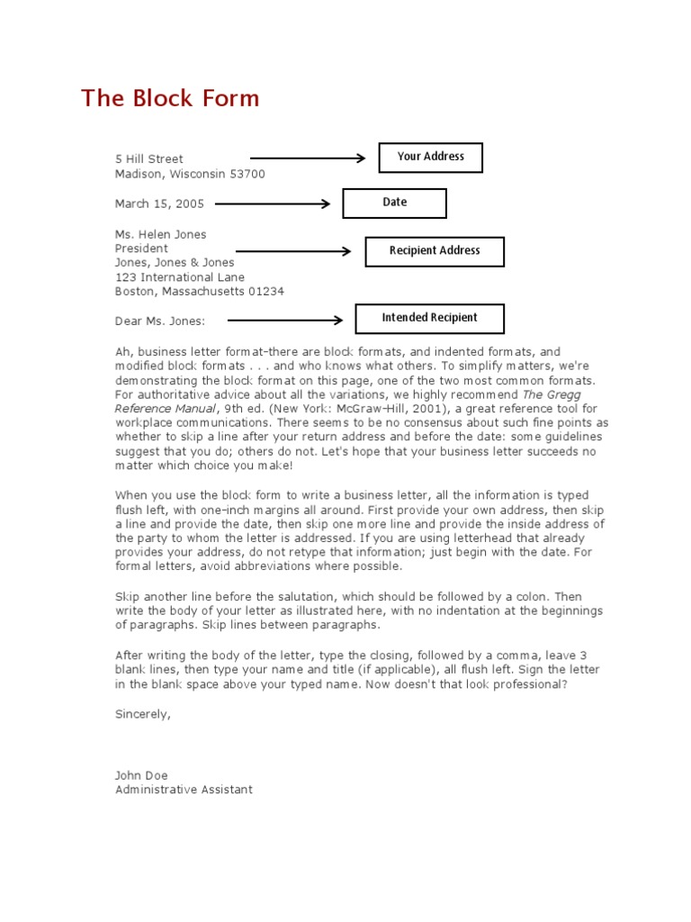 The Block Form Your Address PDF