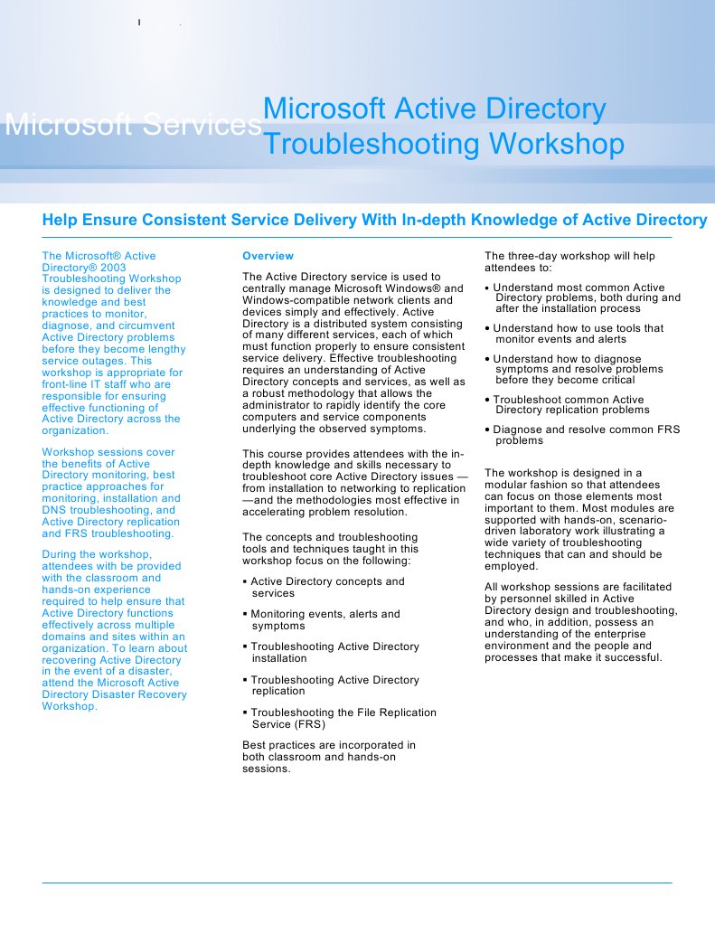 Active Directory Troubleshooting Datasheet Pdf Active Directory Troubleshooting