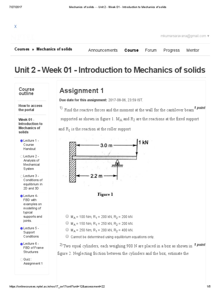 Mechanics of Solids - Unit 2 - Week 01 - Introduction To Mechanics of ...