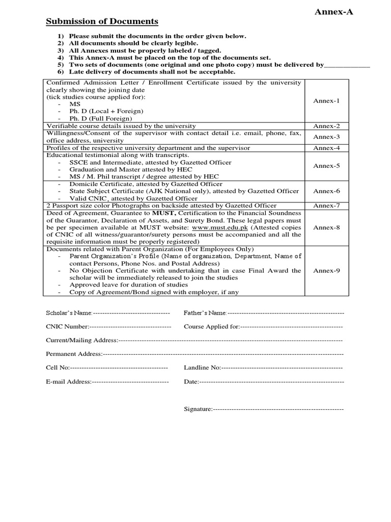 Annex-A Submission of Documents | Download Free PDF | Doctor Of ...