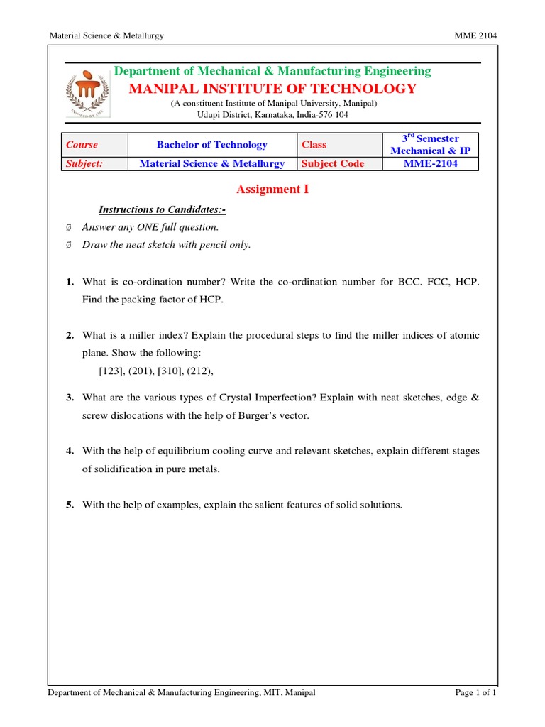 Material Science Assignment: Metallurgy Concepts | PDF | Technology ...