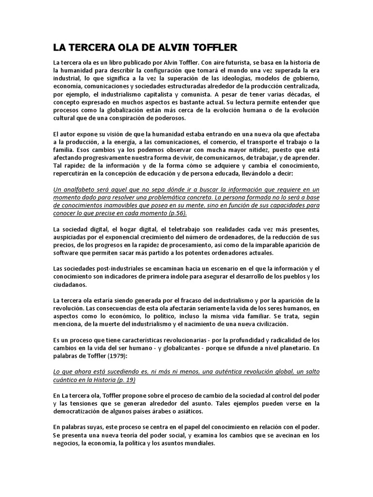 La Tercera Ola de Alvin Toffler | PDF | Science | Ciencia filosófica