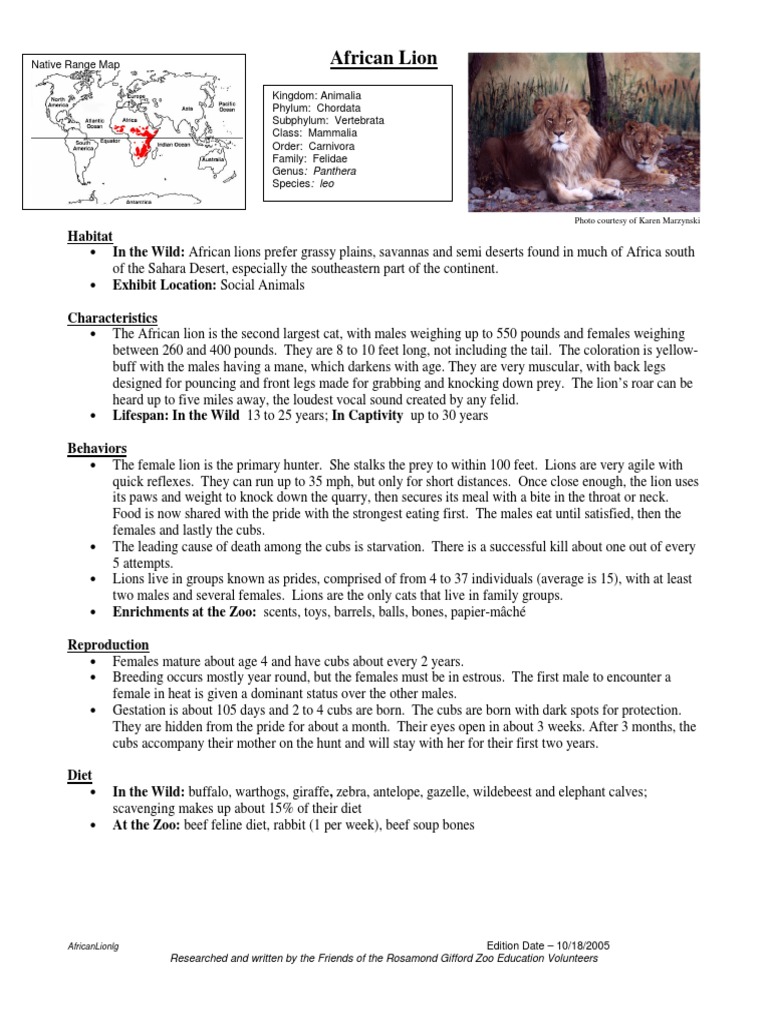 African Lion: Native Range Map | PDF | Lion | Felidae
