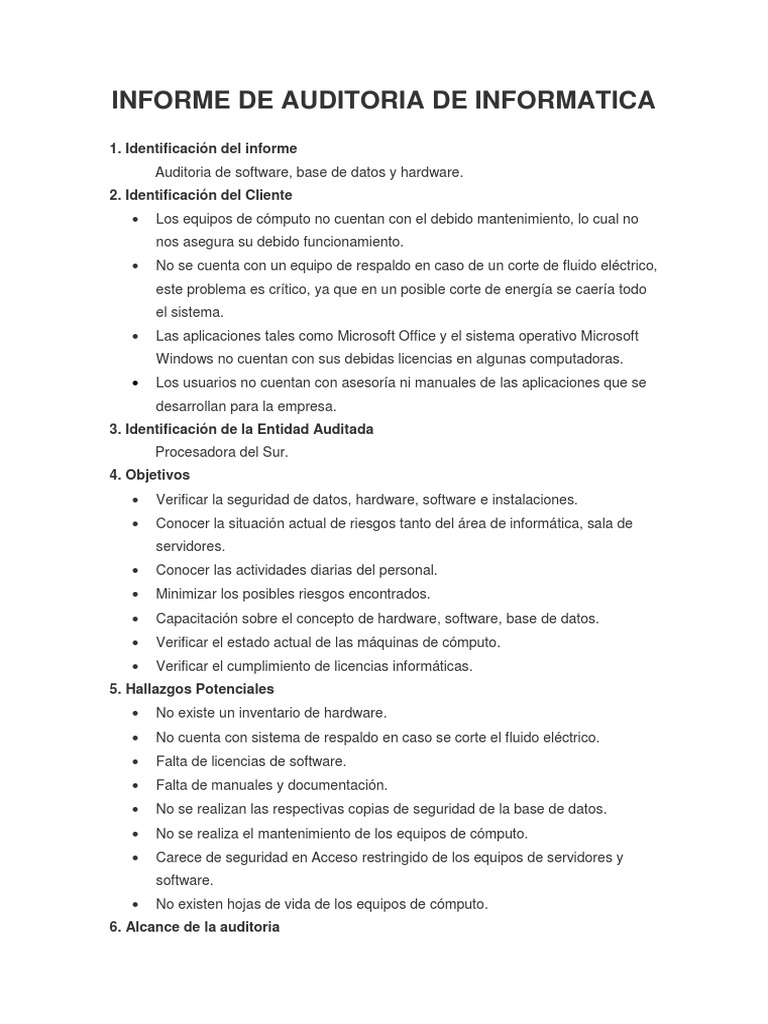 Informe Auditoria Informatica | PDF | Hardware de la computadora ...