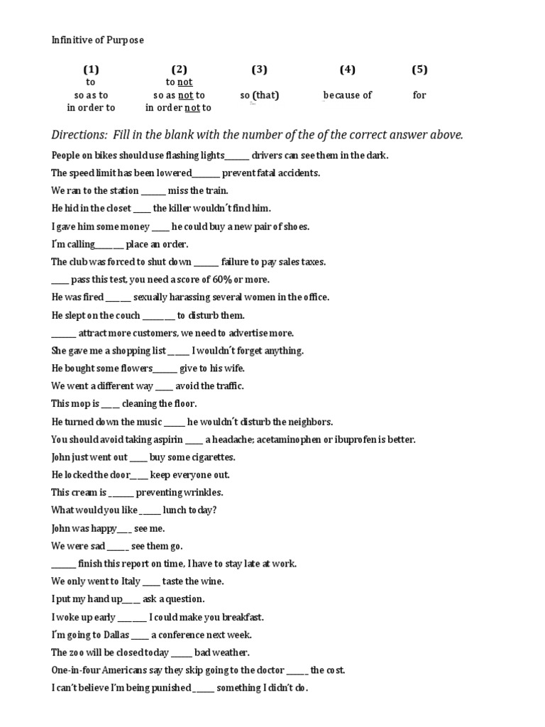 Infinitive of Purpose Exercises 2 | PDF | Business