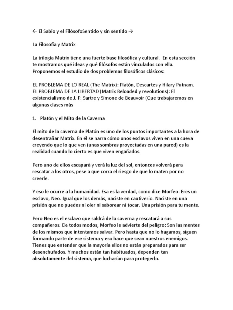 Realidad Matrix | PDF | René Descartes | Existencialismo